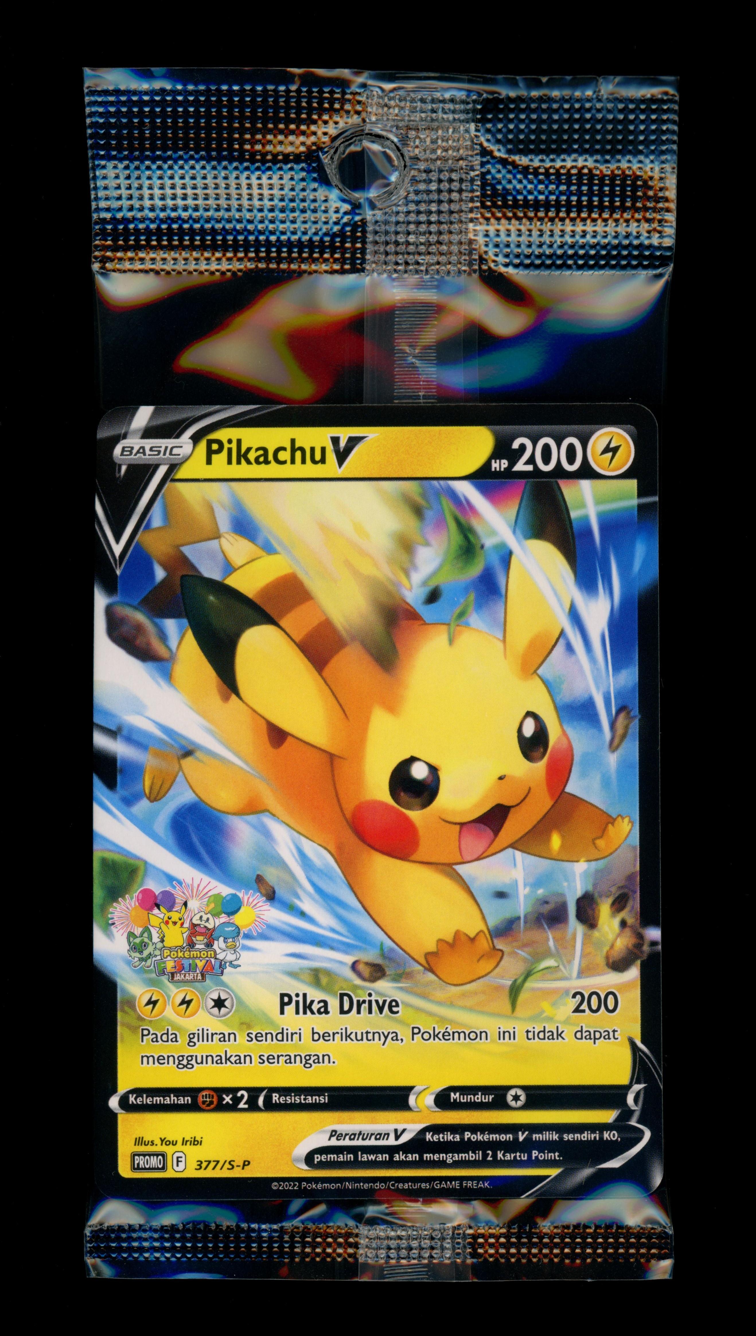 1x Sealed Pikachu V 377/S-P Indonesian Promo 2022 Pokemon Festival ...