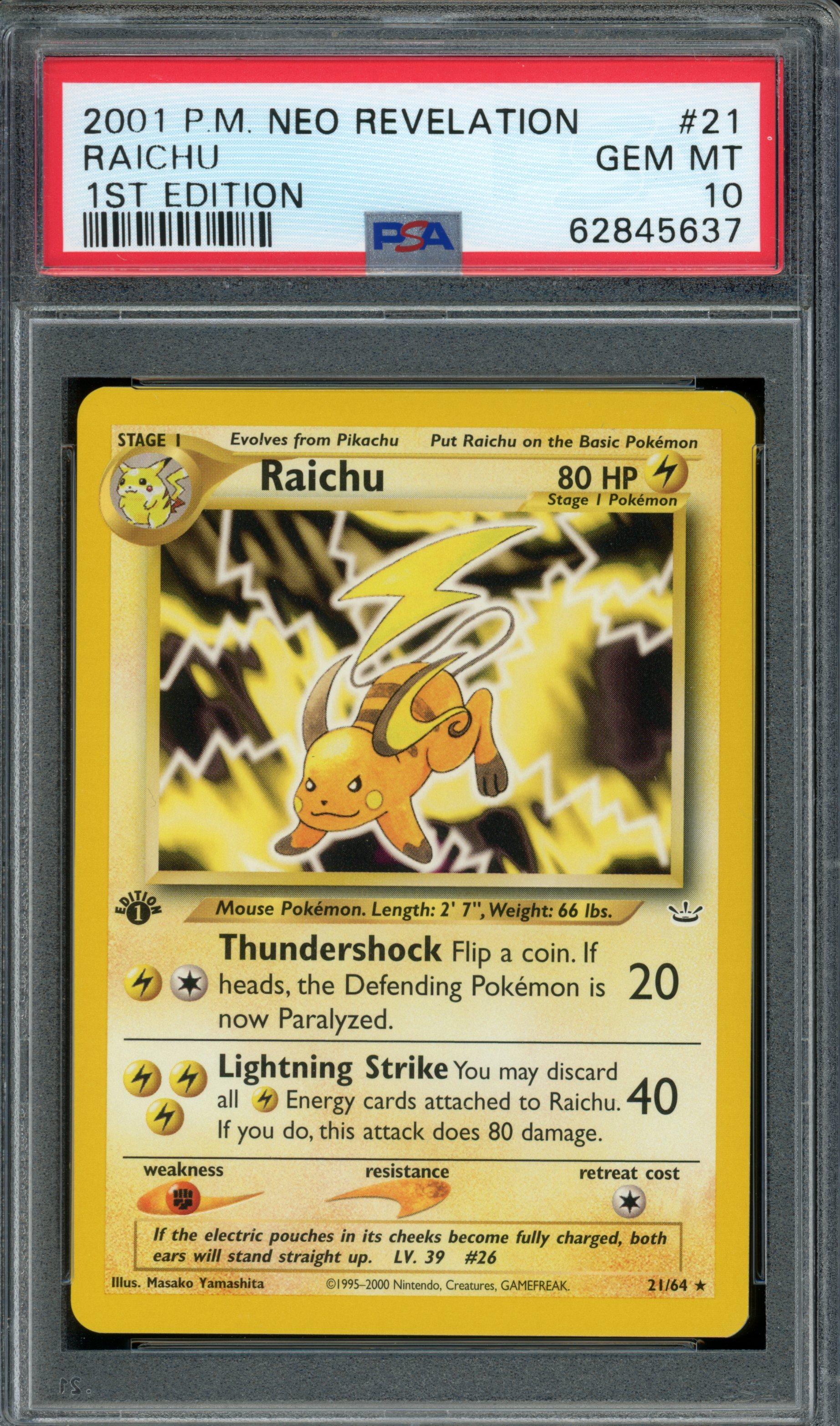 PSA 10 2001 Pokémon Neo Revelation #21 Raichu 1st Edition | Rare Candy