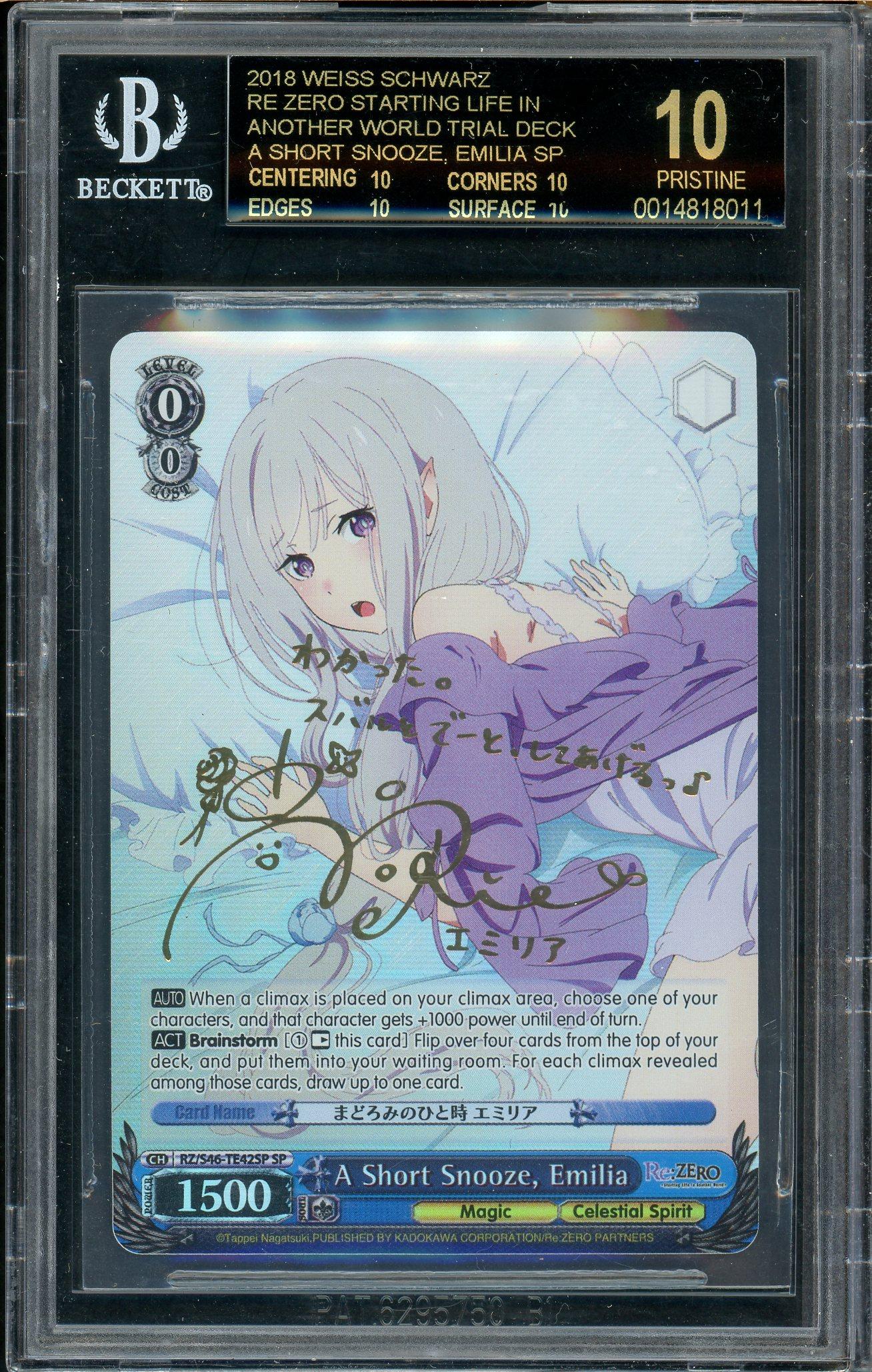 2018 WS RE Zero Starting Life In Another World Trial Deck A Short Snooze Emilia SP BGS Pristine ...