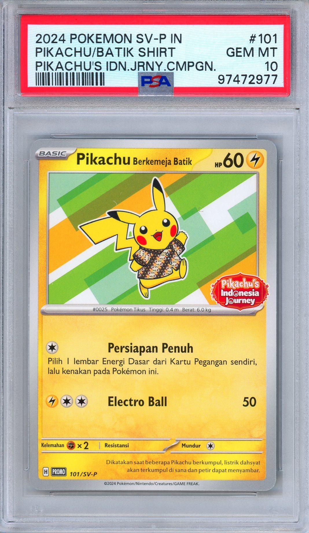 PSA 10 Pikachu Batik Shirt 101/SV-P Pikachu's Indonesian Journey Promo ...