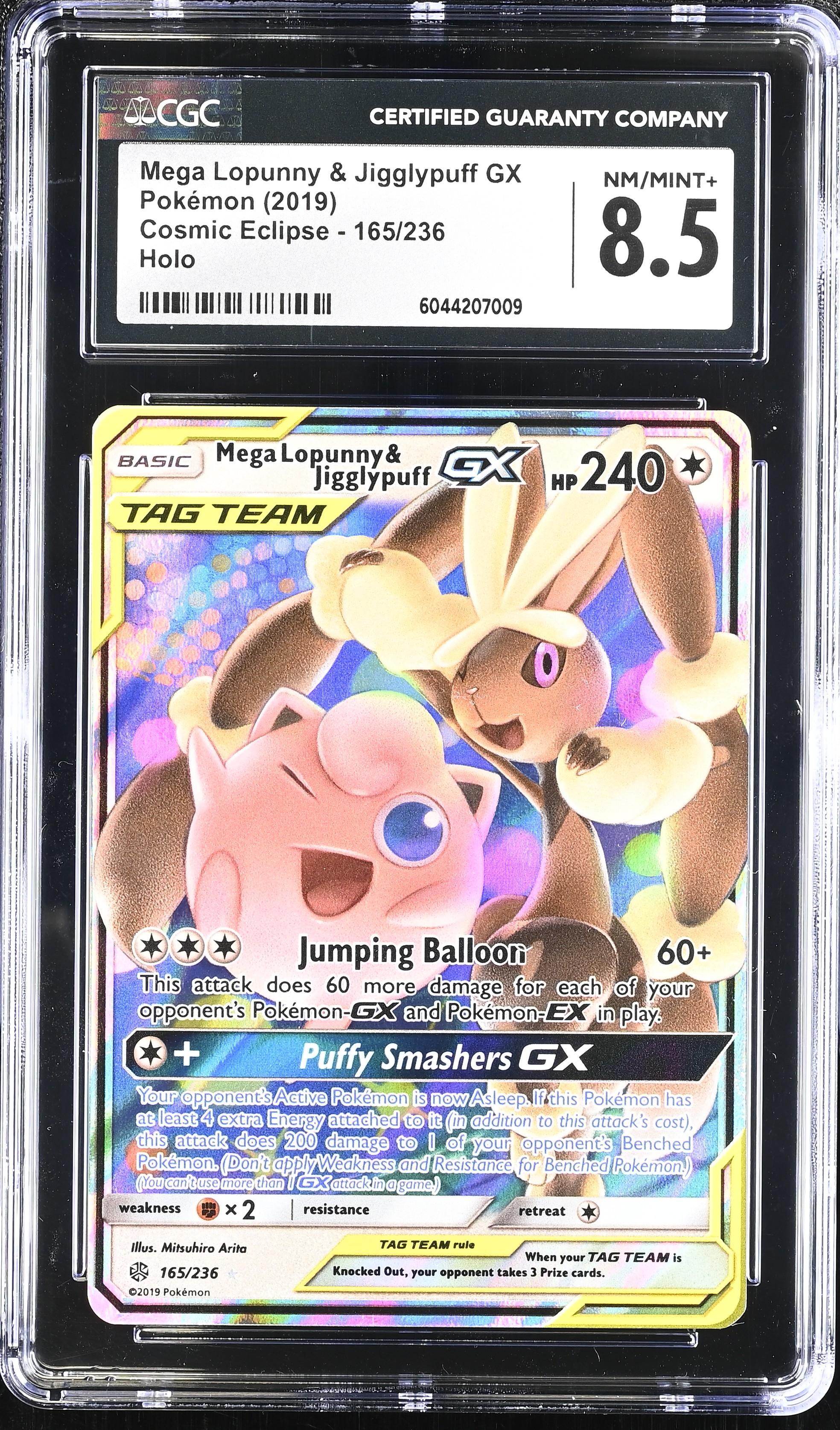 2019 Pokémon Cosmic Eclipse Mega Lopunny & Jigglypuff-GX #165 CGC 8.5 | Rare Candy