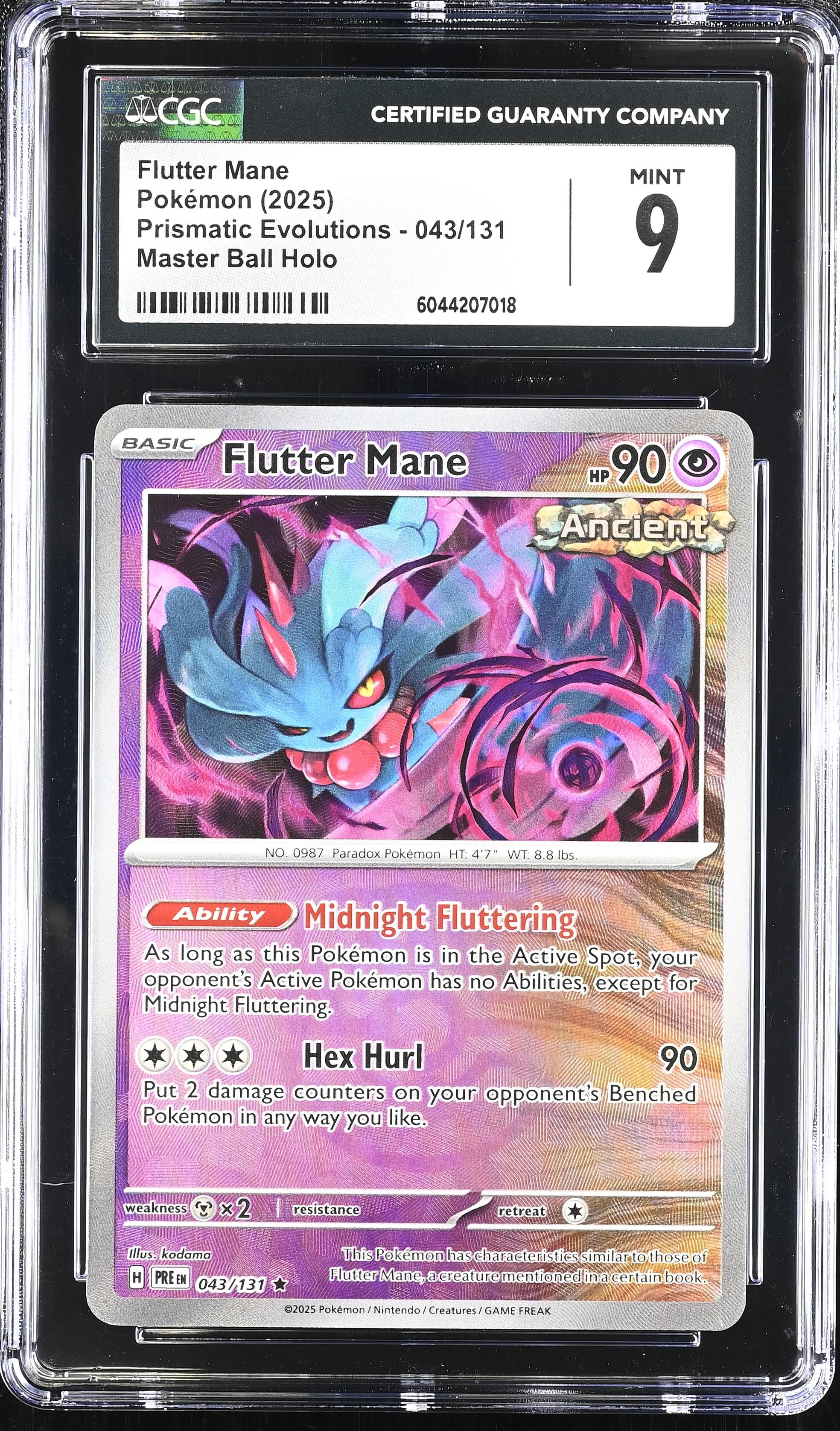 2025 Pokémon Prismatic Evolutions Flutter Mane Master Ball #043/131 CGC ...